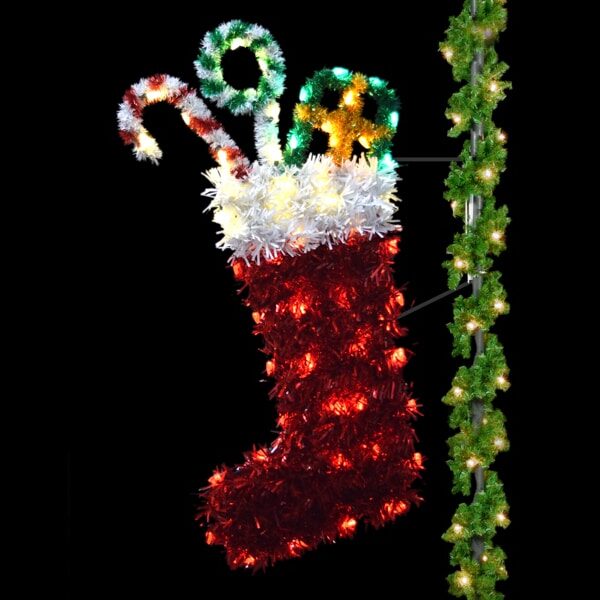 Lighted Stocking Pole Mount | Holiday Outdoor Decor
