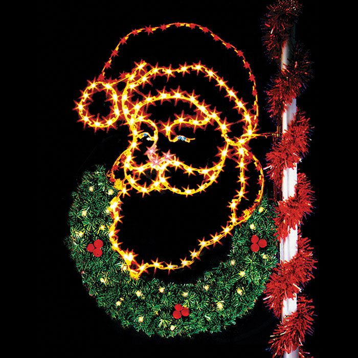 Lighted Santa Head Pole Mount - Holiday Outdoor Decor
