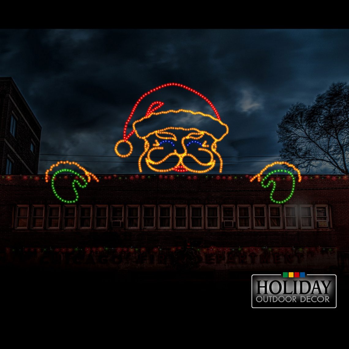 Peeking Santa on Roof - Holiday Outdoor Decor