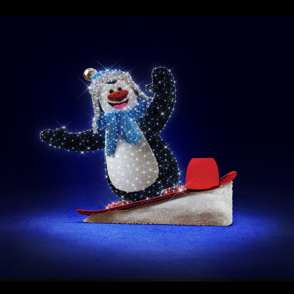 Marley Snowboarding Penguin Ground Mount Display | Holiday Outdoor Decor